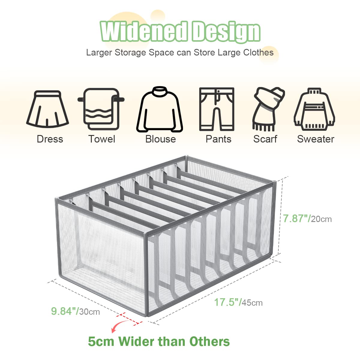 KOTHER Wardrobe Clothes Organizer - Widen 9 Grids Pants Jeans Organizer for Closet Drawer - Clothing Organizer for Shirts Sweater T-Shirt Folded Clothes (X Large-2PCS)