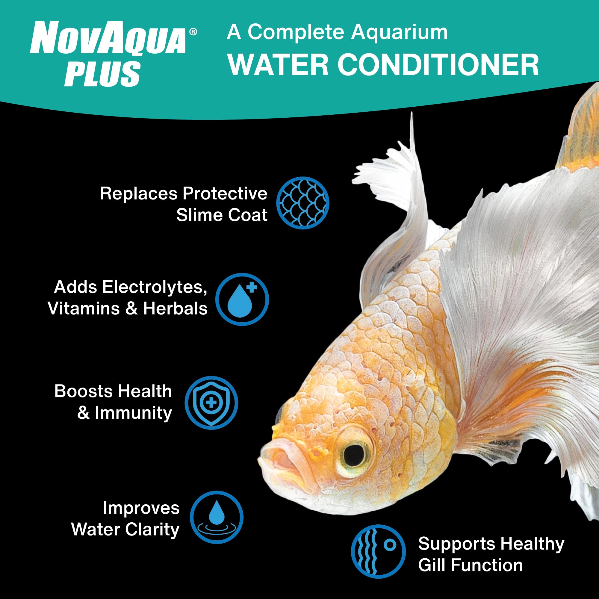 Kordon NOVAQUA Plus - Freshwater & Saltwater Aquarium Water Conditioner โ Instantly Detoxifies Chlorine, Chloramines, & Heavy Metals, Replaces Fish Slime Coat, Reduces Fish Stress, 16 Ounces