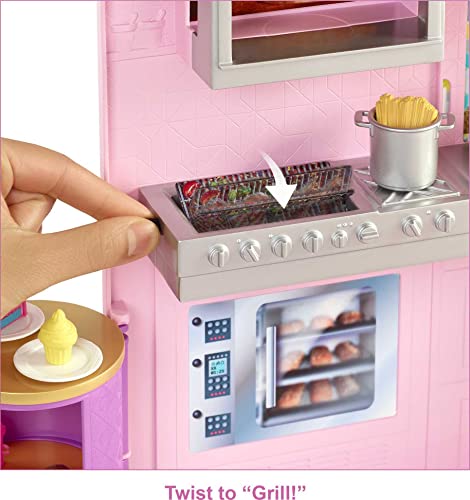 Barbie Cook ‘n Grill Restaurant Playset with 30+ Pieces & 6 Play Areas Including Kitchen, Pizza Oven, Grill & Dining Booth, Gift for 3 to 7 Year Olds