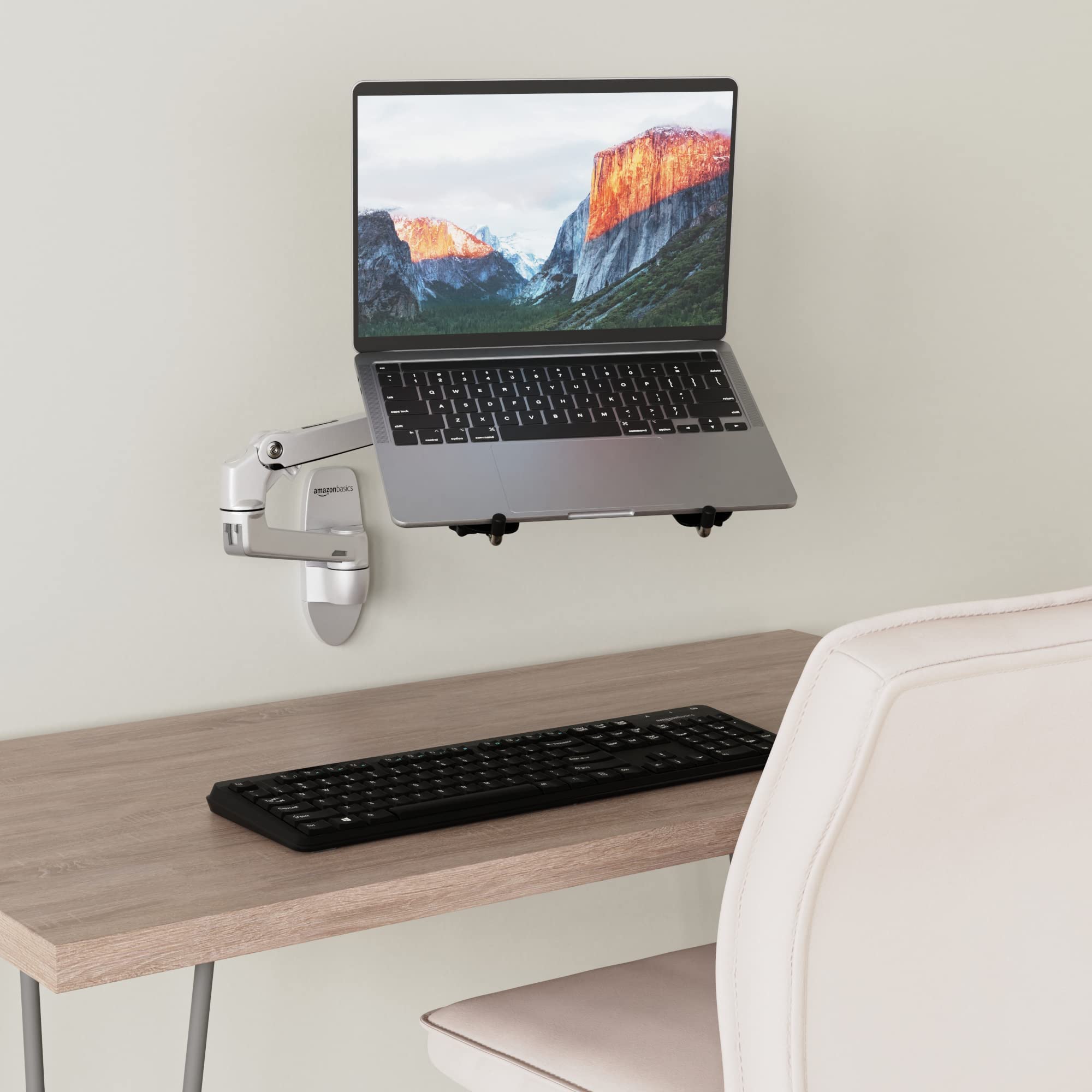 Amazon Basics Wall Mount Computer Monitor and TV Stand - Lift Engine Arm Mount, Aluminum – Silver