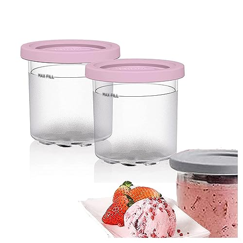 EVANEM 2/4/6PCS Creami Deluxe Pints, for Creami Ninja,16 OZ Creami Containers Bpa-Free,Dishwasher Safe Compatible NC301 NC300 NC299AMZ Series Ice Cream Maker,Pink-4PCS