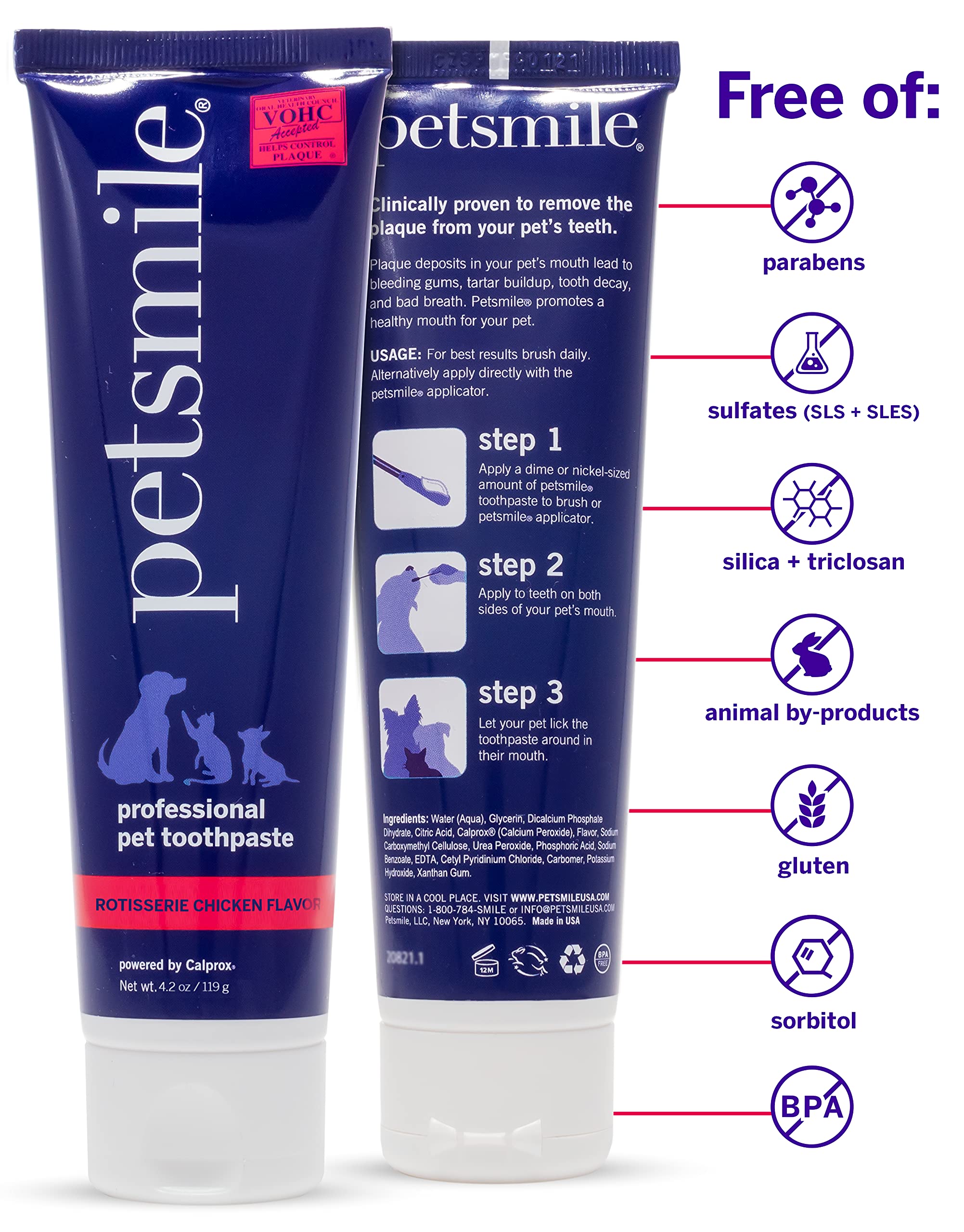 Petsmile Professional Pet Toothpaste - Cat & Dog Teeth Cleaning Supplies - Controls Plaque, Tartar, & Bad Breath - VOHC Accepted Toothpaste - Pet Dental Care Essentials (Rotisserie Chicken, 2.5 Oz)