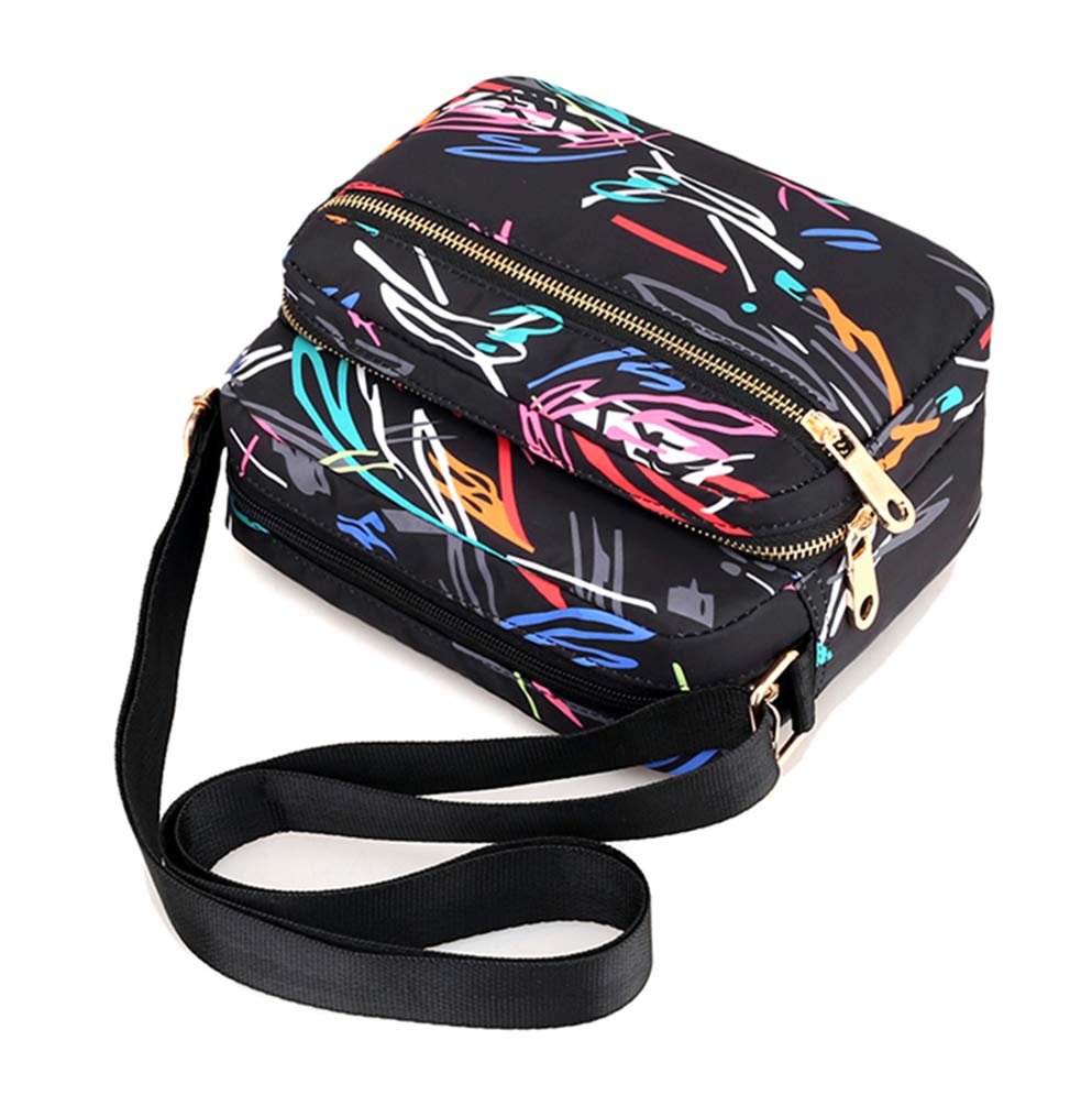 Collsants Small Nylon Purse Mini Crossbody Bag Travel Shoulder Bag Multi Zipper Pockets (flower-HCT)