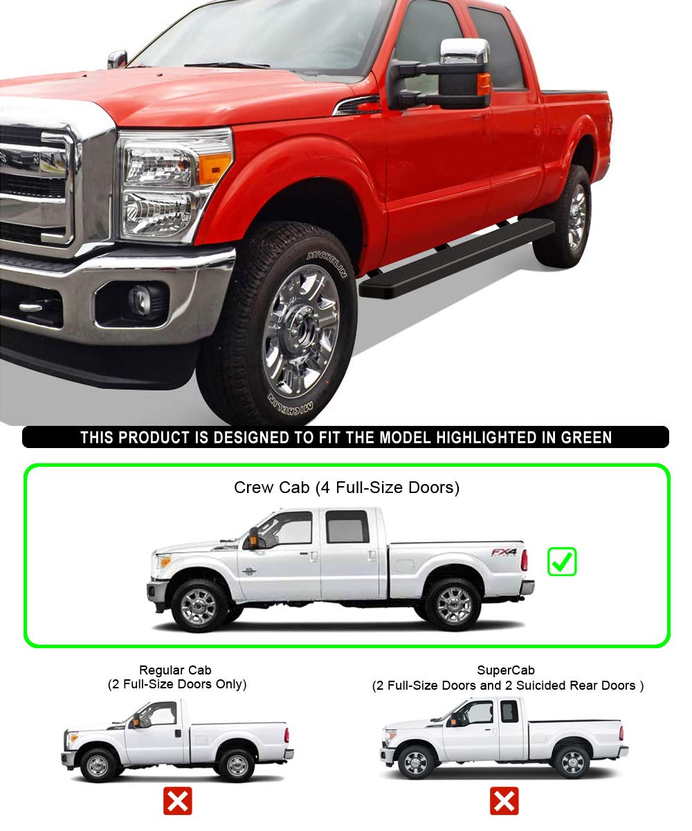 APS Running Boards 6 inches Black Compatible with Ford F250 F350 Super Duty 1999-2016 Crew Cab Stainless Steel (Nerf Bars Side Steps Side Bars)