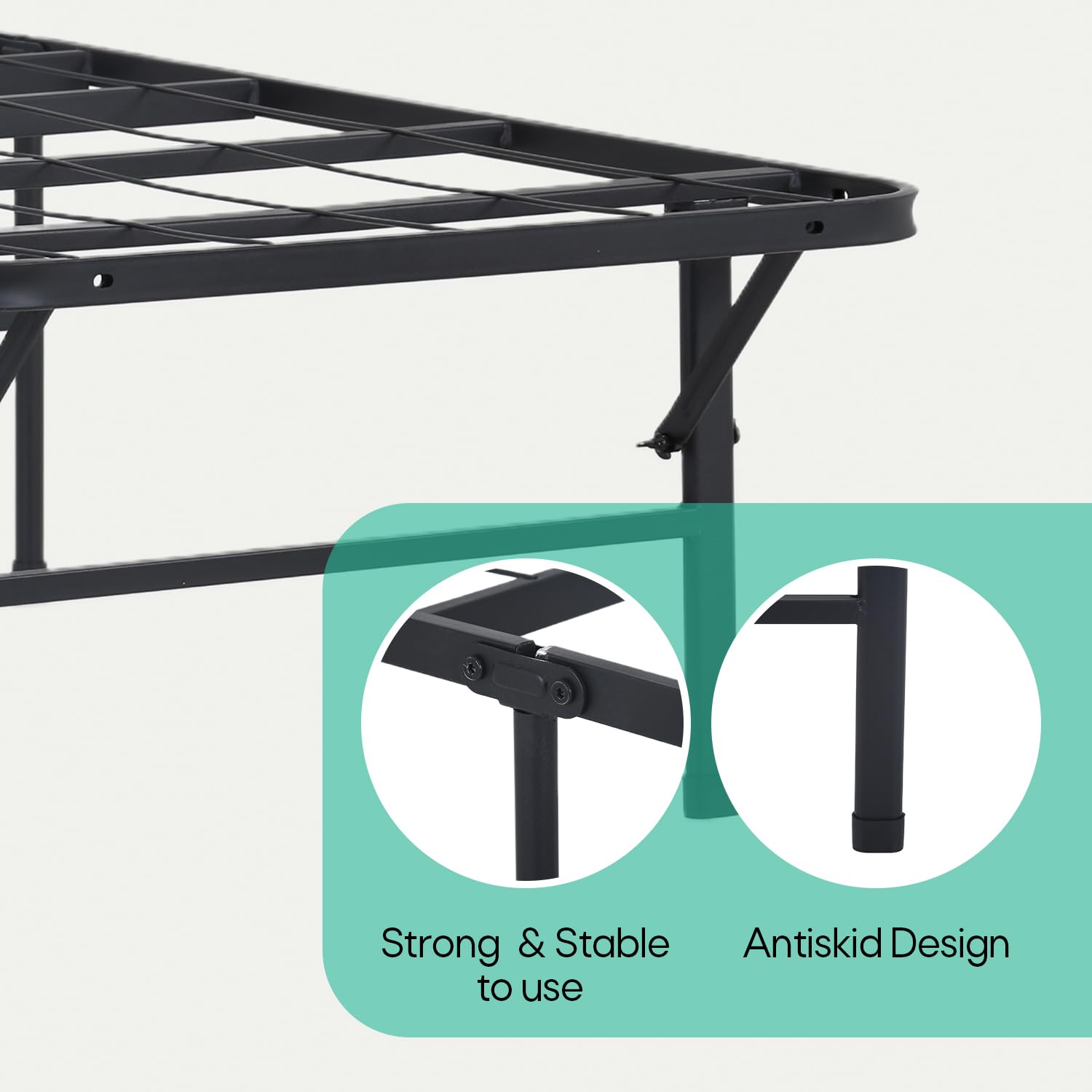 Bed Frame, Foldable Metal Platform Bed Frame Mattress Foundation Box Spring Replacement Heavy Duty Steel Slat Classic Metal for Home, Office, 14 Inch High, Black, Twin
