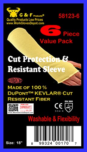 G & F 58123-6 100% Kevlar 18-Inch Cut Resistant Knit Sleeve with Thumb Hole, Yellow, Sold by 6-piece pack