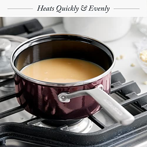 Merten & Storck European Crafted Steel Core Enameled Cookware, 2.1QT Saucepan Pot with Lid, Induction, PFAS & PTFE Free, Dishwasher Safe, Oven & Broiler Safe, Merlot Red