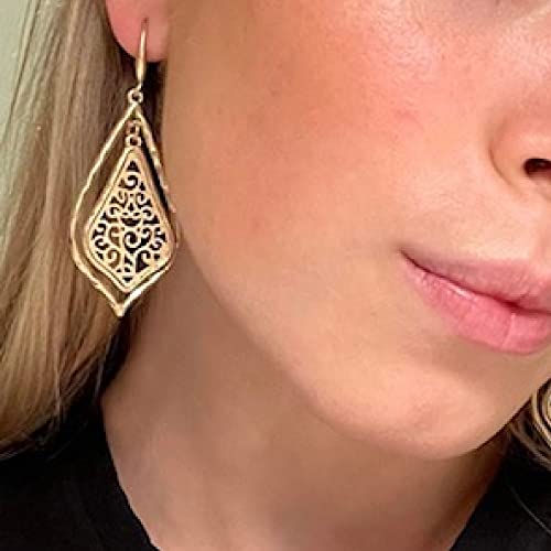 ALLISON ROSE ATELIER β Women's Boho Dangle Earrings β Worn Gold Plating with Filigree Design Medallion in a Chandelier Shape β 2.36β Length. Lightweight Bohemian Dangle Earrings for Women