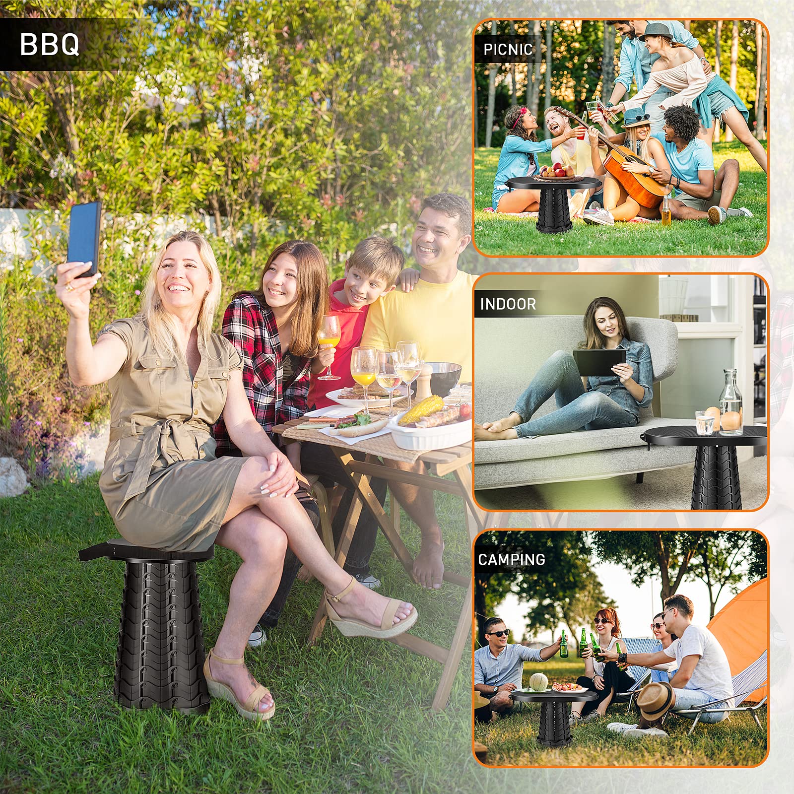 Ayburku Collapsible Stool – 2 in 1 Portable Chair Mini Table – Ultra Light Easy to Carry Retractable Stool Works As Coffee Table, Small Table – Heavy Duty Plastic Telescopic Stool for Camping, Picnic