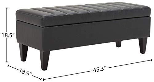 Amazon Brand – Rivet Rectangular Channel-Faux Leather Tufted Velvet Storage Ottoman with Soft-Close Hinge, 45.3"W, Black