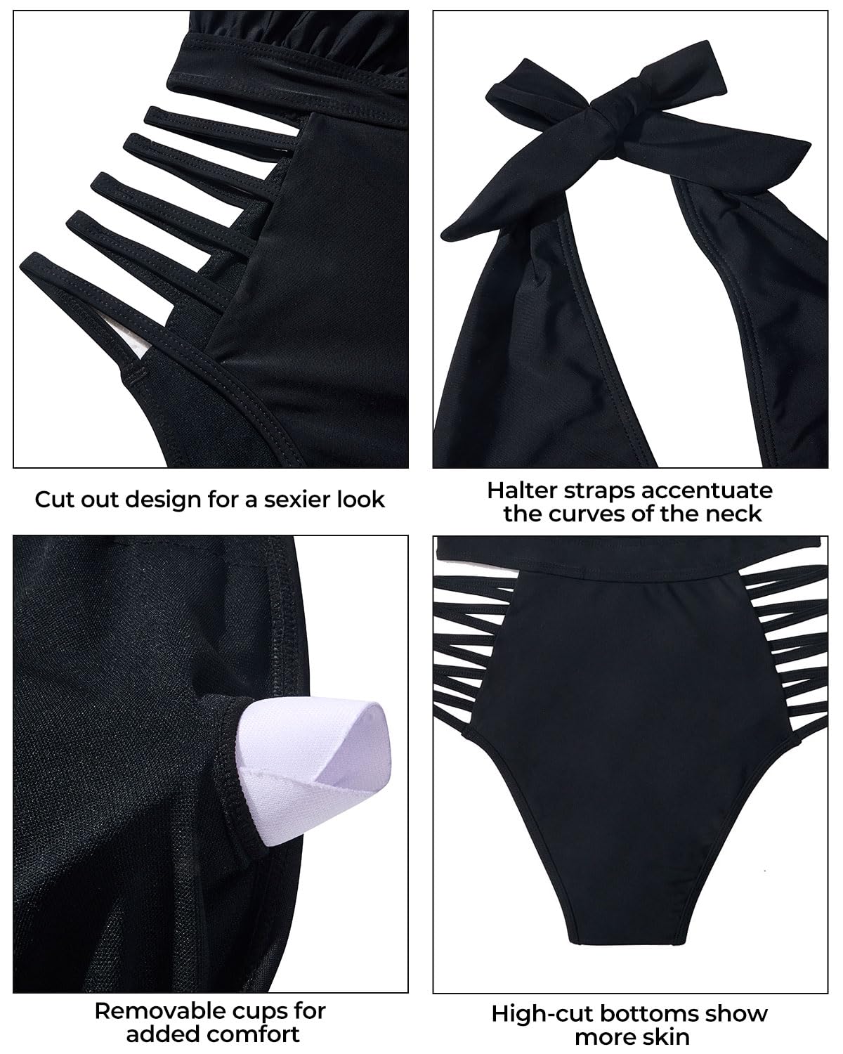 Aqua Eve Women Sexy One Piece Swimsuits Halter Plunge V Neck Cutout Bathing Suits Black XX-Large