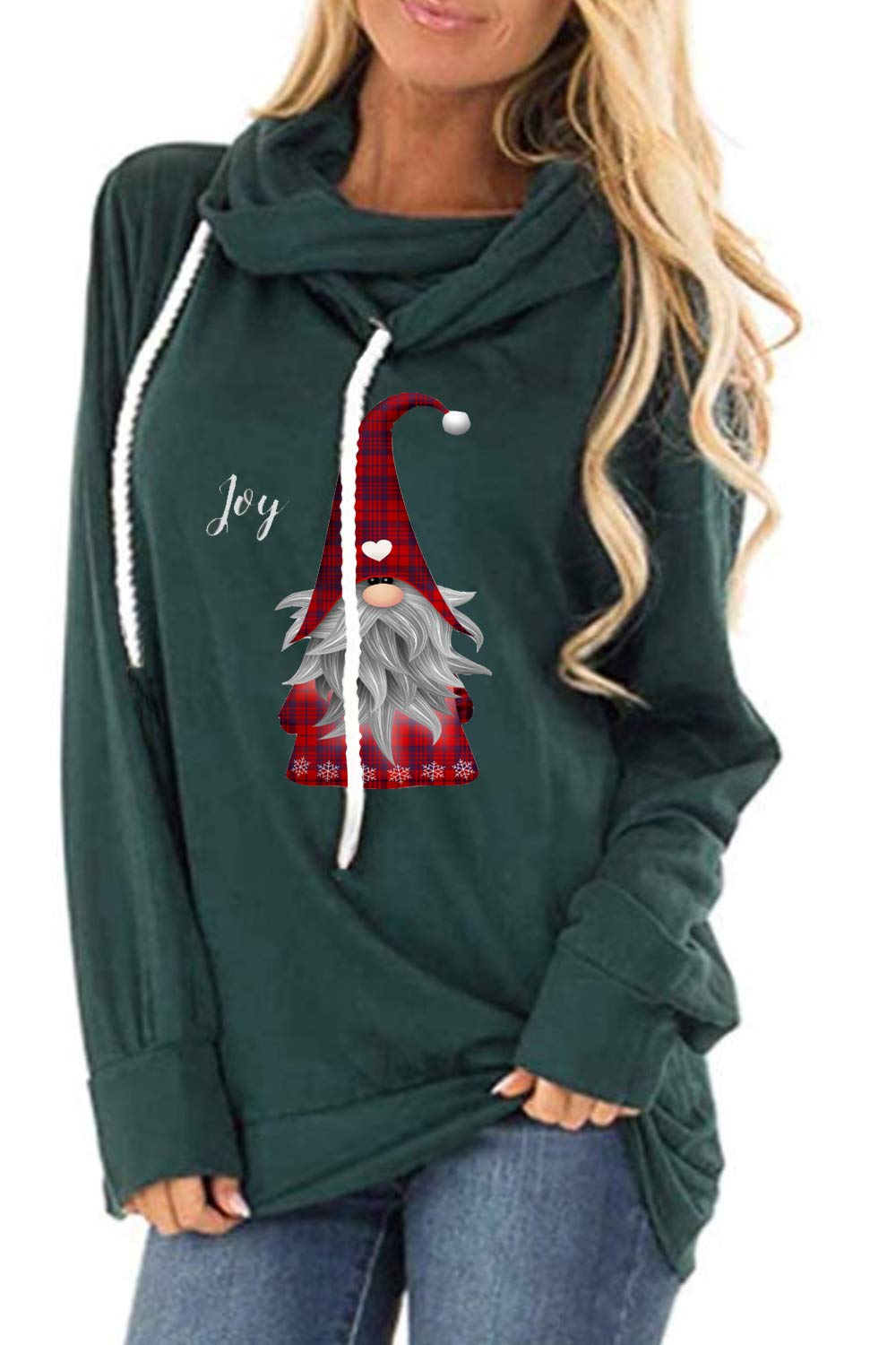 ALBIZIA Women's Joyful Gnome Christmas Sweatshirt Xmas Hoodie T Shirt Top S D-Green