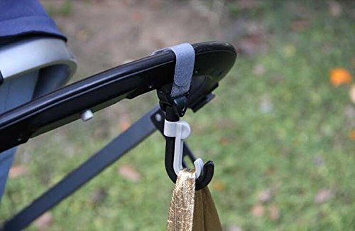 Mom's Best Baby Two Pack - New Durable Stroller Hooks with Secure Black Velcro Strap - 360 & 180 Degree Swivel Double Hook Design - Heavy Duty - 100% Guaranteed