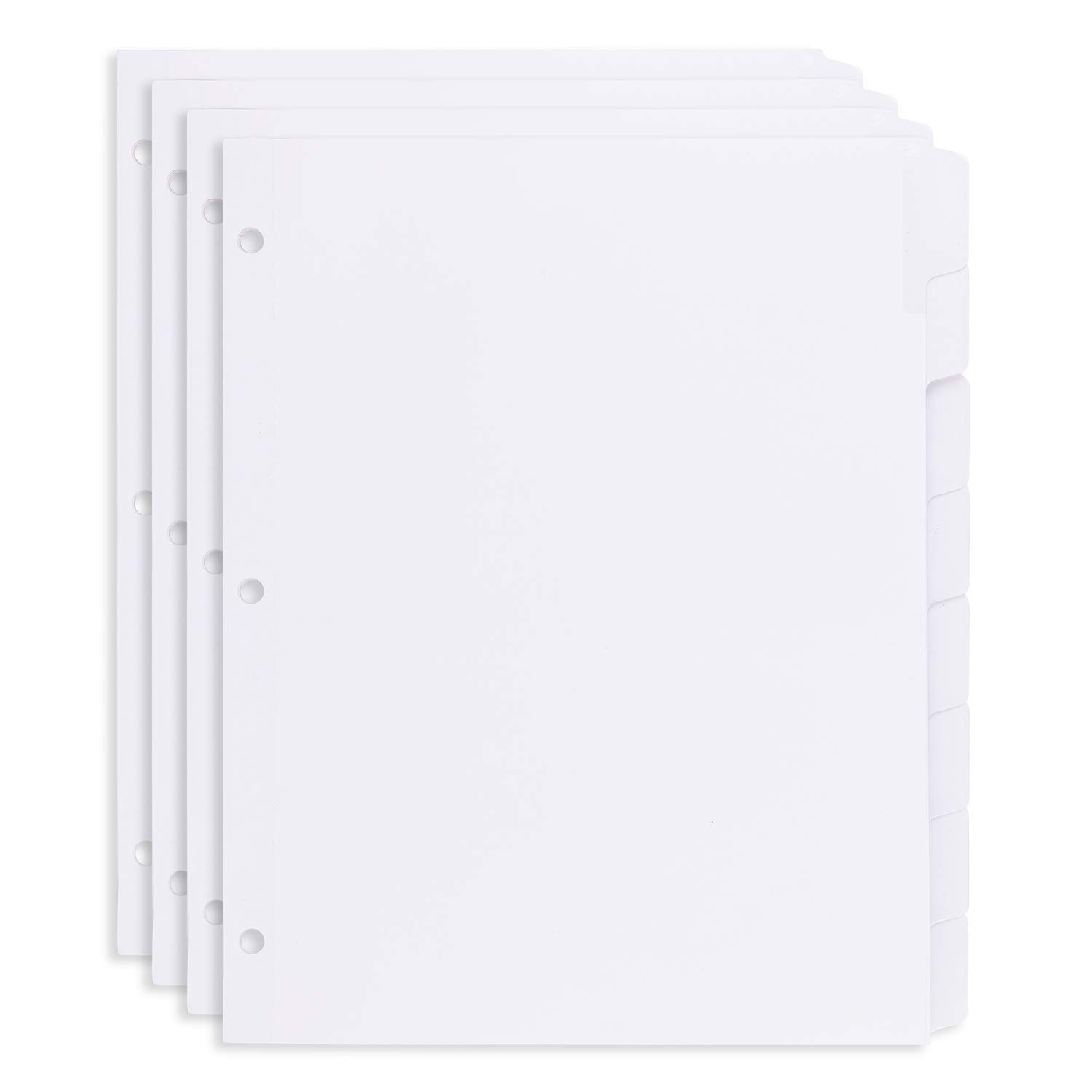 Amazon Basics 8-Tab Binder Divider, White Label Dividers with Easy Peel, 4-Pack