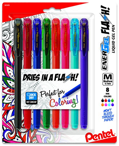 Pentel EnerGel FLASH! Liquid Gel Stick Pen, (0.7mm) Medium Line, Metal Tip,Assorted Ink, 8-Pk (BL417BP8M)
