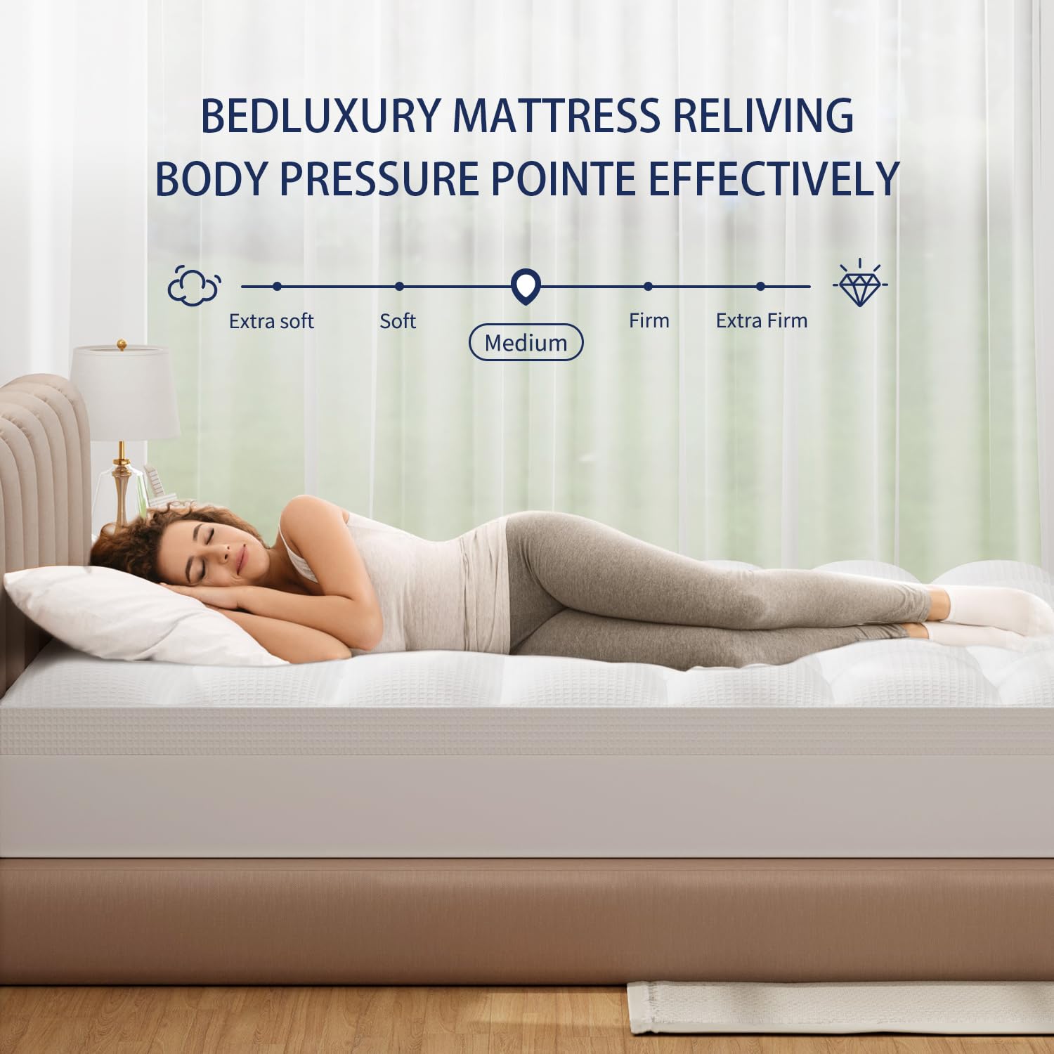 Bedluxury Dual Layer 3 Inch Memory Foam Mattress Topper Queen Size,2 Inch Gel Memory Foam and 1 Inch Cooling Pillow Top Mattress Pad Cover for Back Pain,Comfort Support & Pressure Relief
