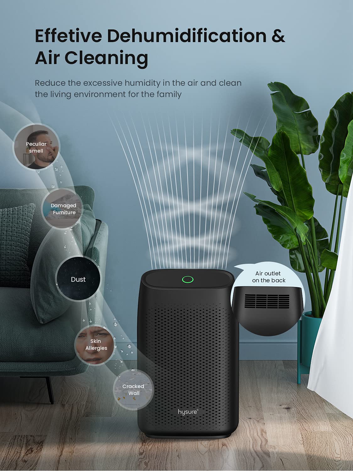 Hysure Dehumidifier,700ml Compact Deshumidificador 1200 Cubic Feet(215 sq ft) Quiet Portable Dehumidifier for Bathroom RV Dorm Room Baby Room Home - Black