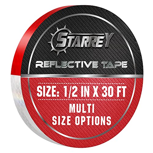 STARREY Reflective Tape Outdoor Red White 1/2 in X 30 FT Waterproof Self Adhesive DOT-C2 Safety Caution Reflector Conspicuity dot Tape for Trailers Cars