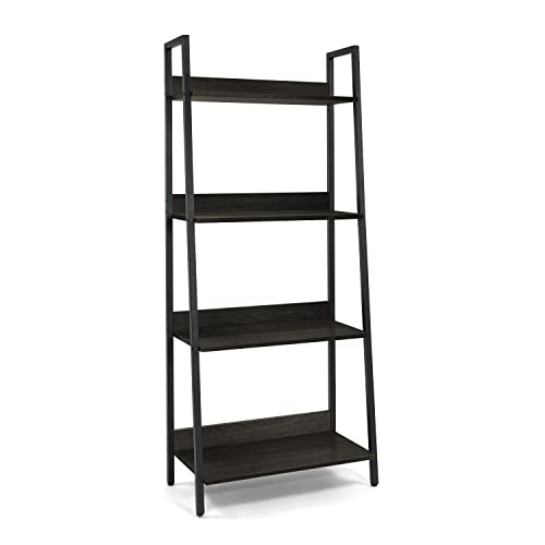 CAPHAUS 4 Tier Ladder Bookshelf, 24 Inch Width Free Standing Shelf, Bookcase Shelf Storage Rack Organizer, Industrial Book Shelves for Home Office, Living Room, Kitchen, Black Wooden Shelves