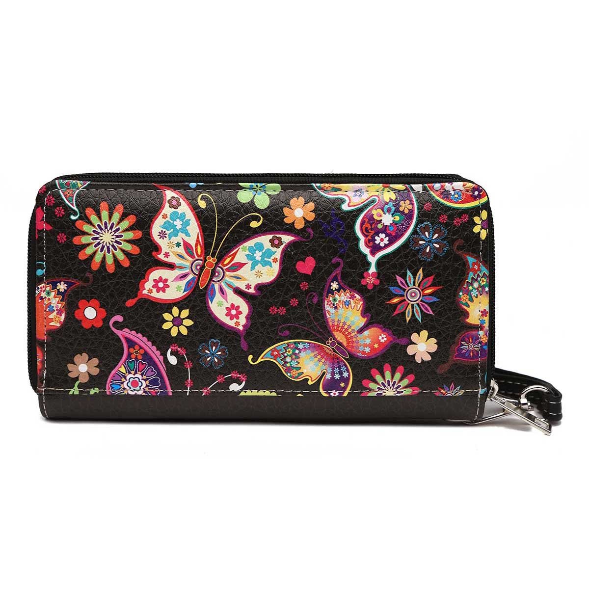 Colorful Butterfly Spring Western Style Fashion Purse Women Wristlets Wallet (Black)