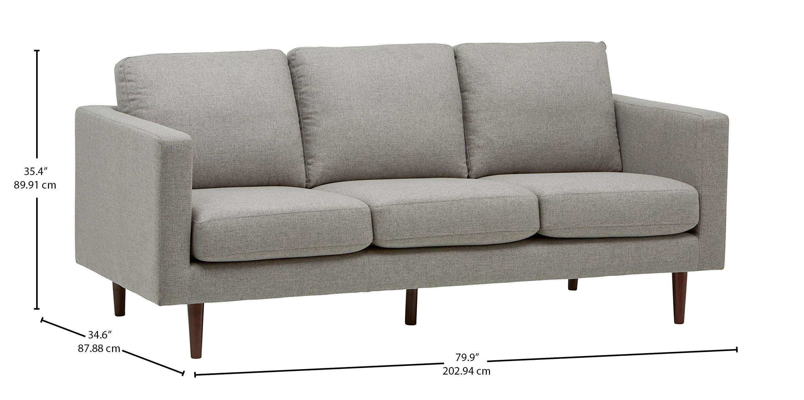 Amazon Brand Rivet Revolve Modern Upholstered Sofa Couch, 80";W, Grey Weave & Sloane Mid-Century Angled Leg Modern Ottoman, 31.9";W, Pebble