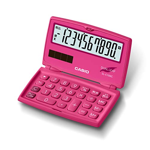 Casio SL-C100C-RD-N Colorful Calculator, Vivid Pink, 10 Digits, Folding Notebook Type