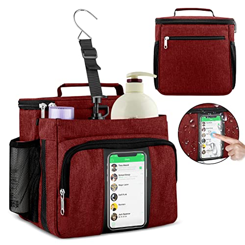 Bukere Portable Shower Caddy College Dorm Room Essential, Shower Caddy Tote Bag for Student, Girl, Women, Separate Compartment, Large Capacity, Quick Dry Mesh Base for Travel, Gym, Camp, Red