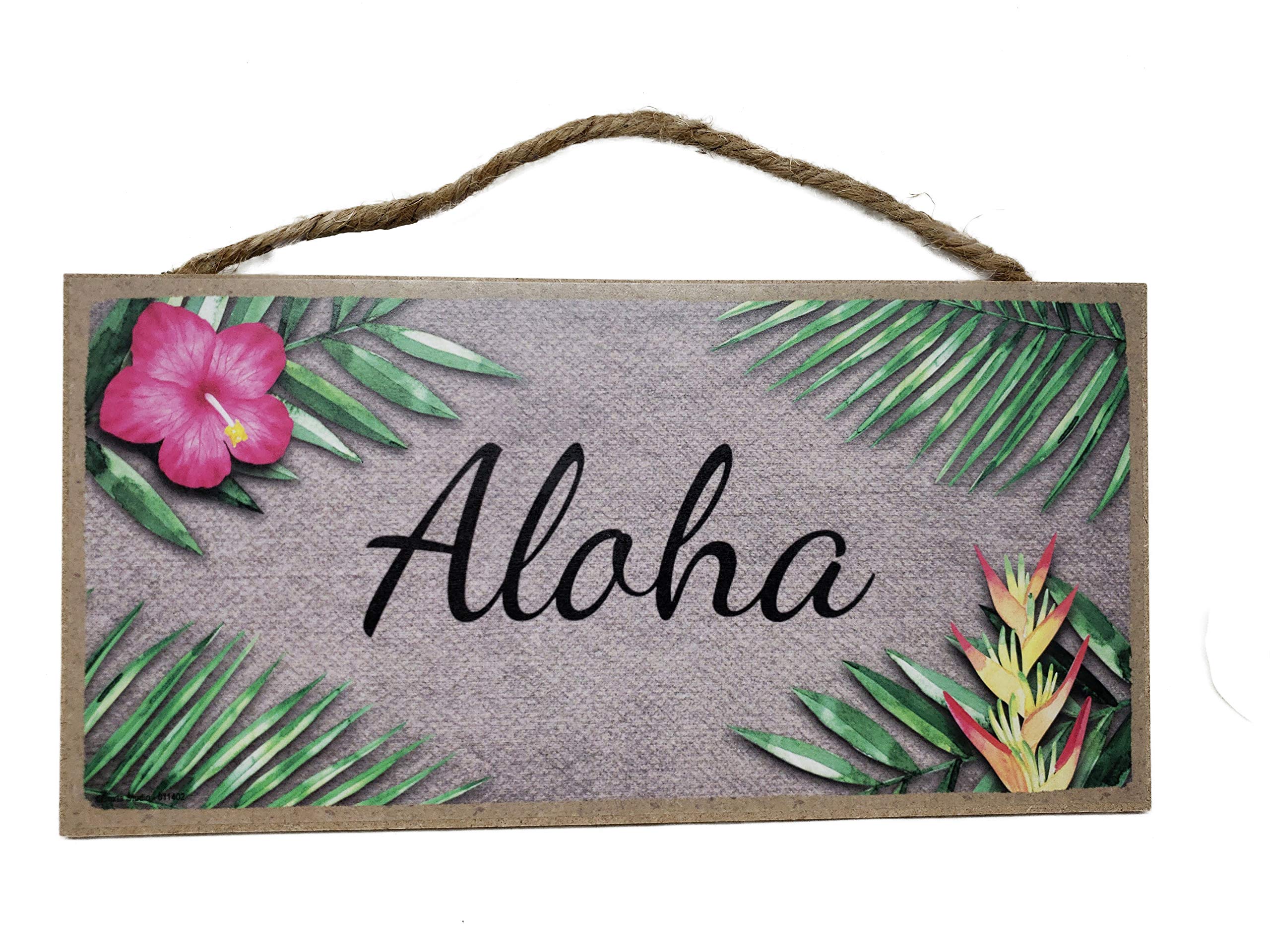 Aloha Hanging Wood Sign - Small Hawaiian Tropical Wall Decor Plaque - 10 x 5 Inches