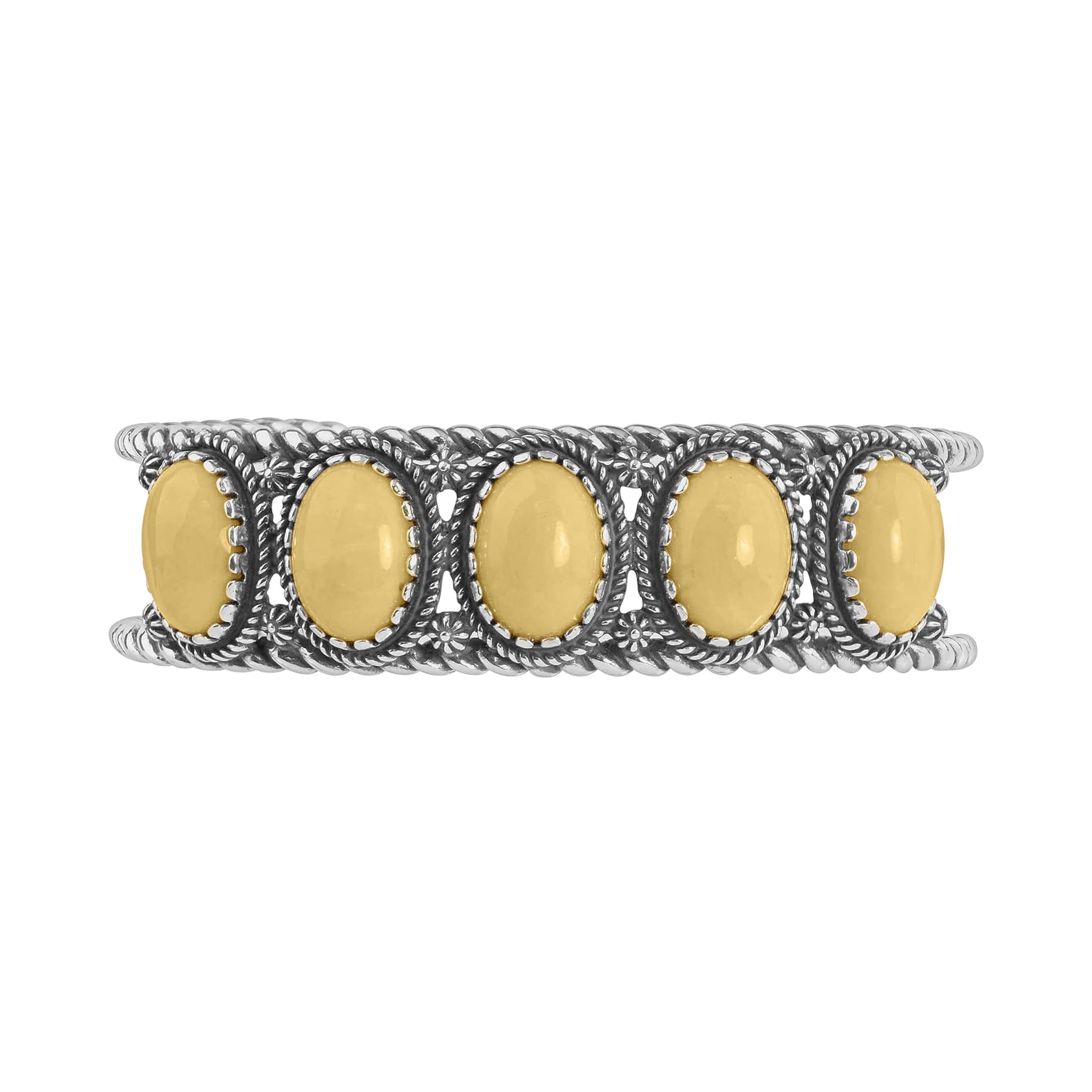 American West Jewelry Sterling Silver Women's Cuff Bracelet Yellow Jasper Gemstone 5-Stone Design Size Large
