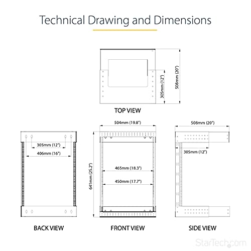 StarTech.com 2-Post 12U Heavy-Duty Wall Mount Network Rack, 19" Open Frame Server Rack with Adjustable Depth, Wall Mount Data Rack for IT / AV / Patch Panel / Computer Equipment (RK12WALLOA)