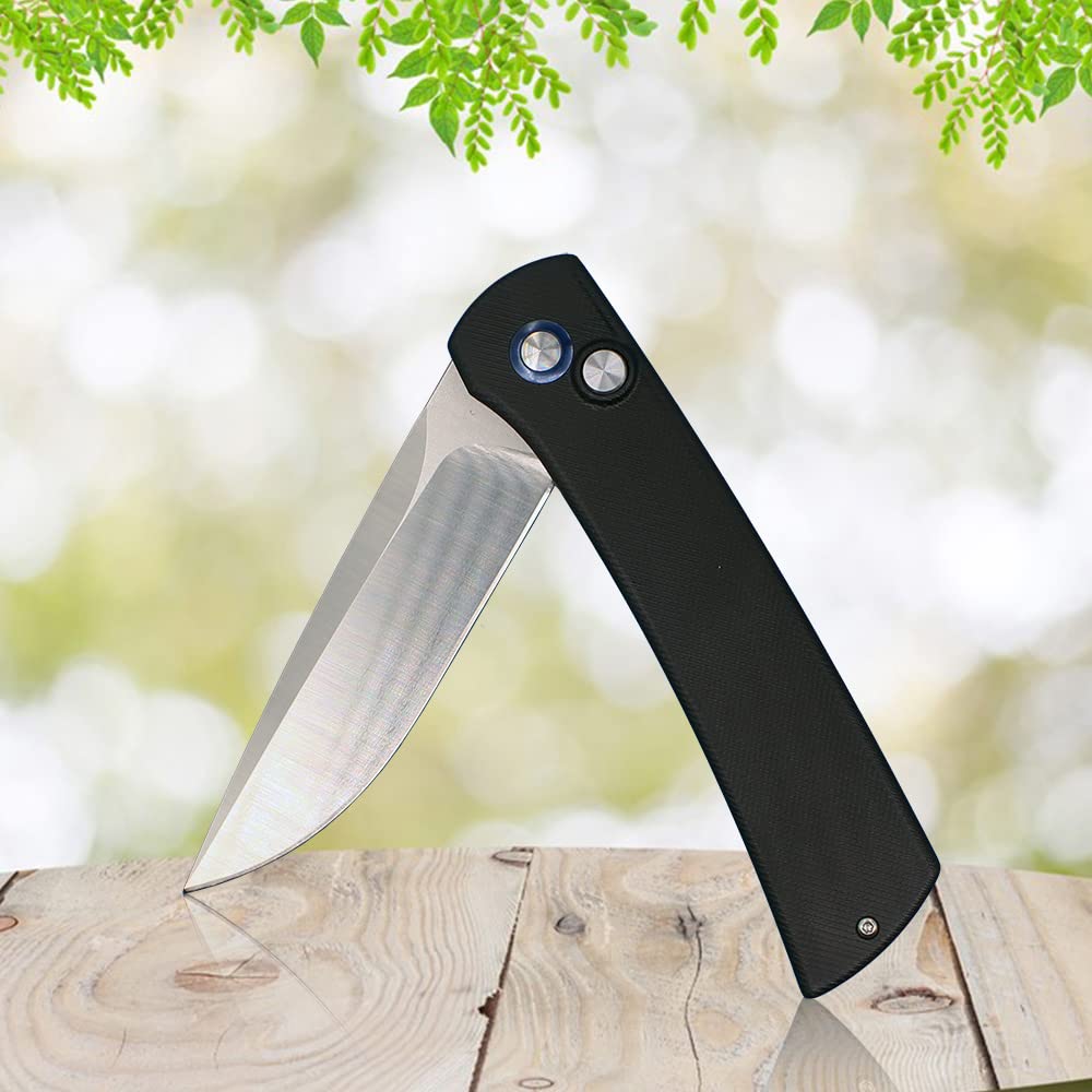 allvin R8308 Folding Knife D2 Satin Drop Point Blade Black G10 with Stainless Steel Sheet Handle Outdoor Camping Hiking Fishing EDC Pocket Survival Knives