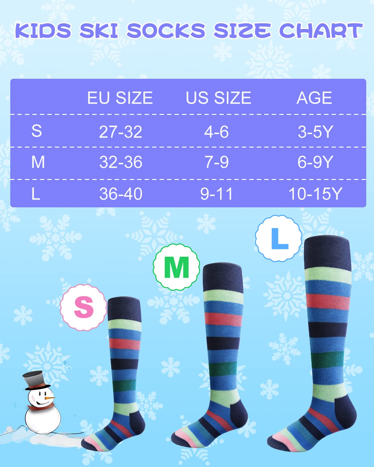 ALLWIN High Kids Ski Socks Skiing Snowboard Socks for Boys and Girls, Cold Weather Skating Outdoor Socks (M, Pattern pink+blue)