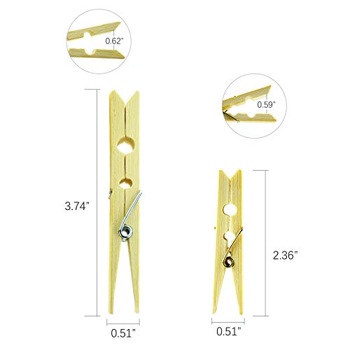 Neeyeetag Clothespins Large Size 3.74 Inch 40 Pack and Medium Size 2.3 Inch 40 Pack, Natural Bamboo Heavy Duty, with a Hanging Canvas Bag