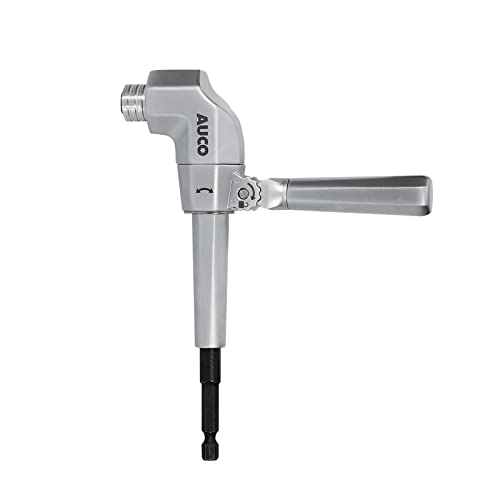 AUCO Durable Right Angle Drill Attachment, Adjustable Drill Adapter, Impact Fit, Max Torque 500 in-lbs (56.5 Nm), All Metal Body & Steel Gear, For Use with Cordless Drill and Impact Driver