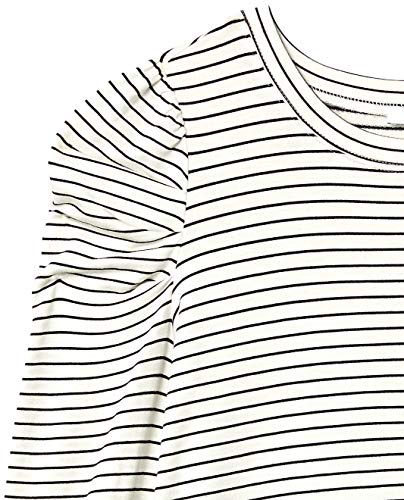 Amazon Essentials Women's Supersoft Terry Pleated-Sleeve Sweatshirt (Previously Daily Ritual), Black White Thin Stripe, Large