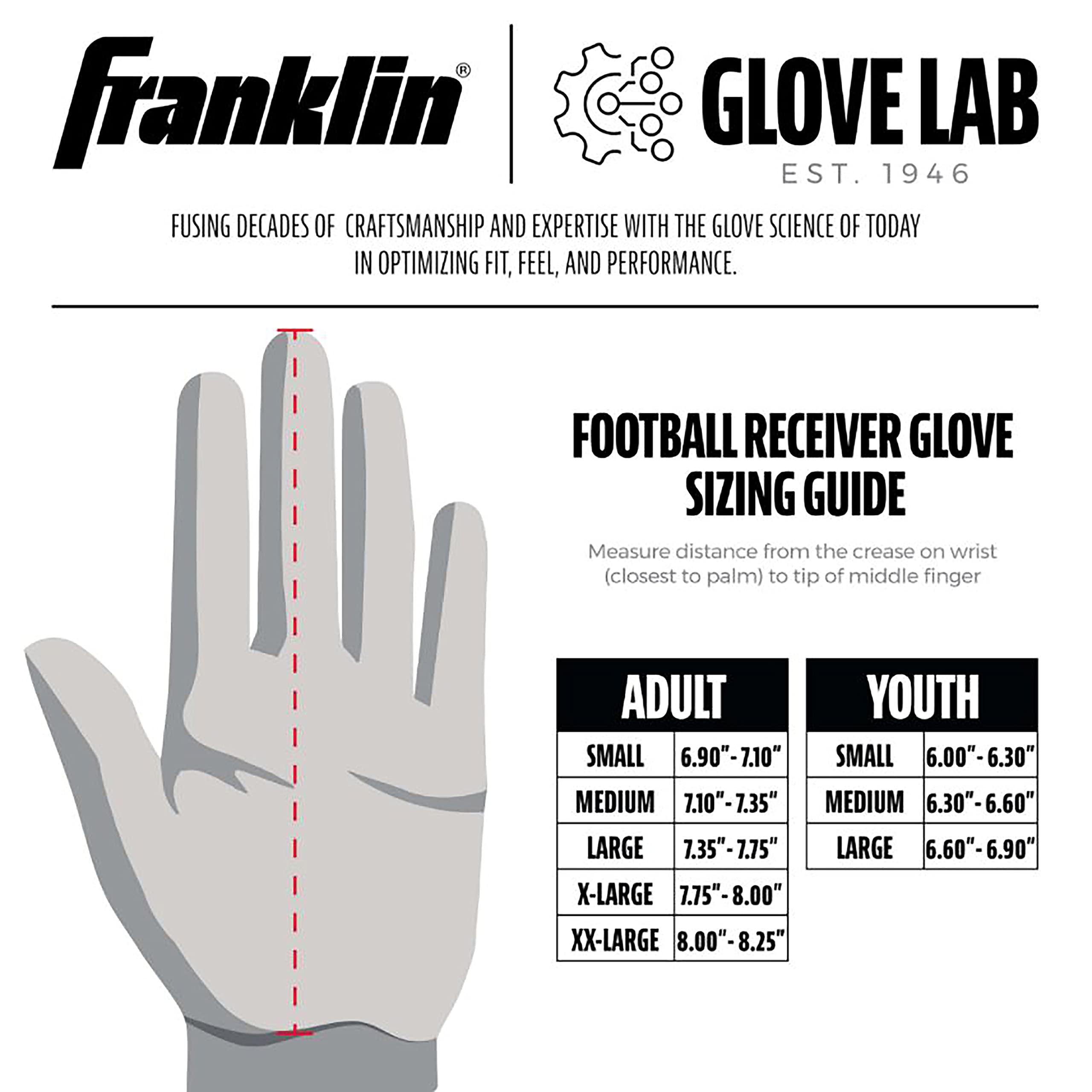 Franklin Sports Hi-Tack Premium Football Receiver Gloves - Black - Youth Medium