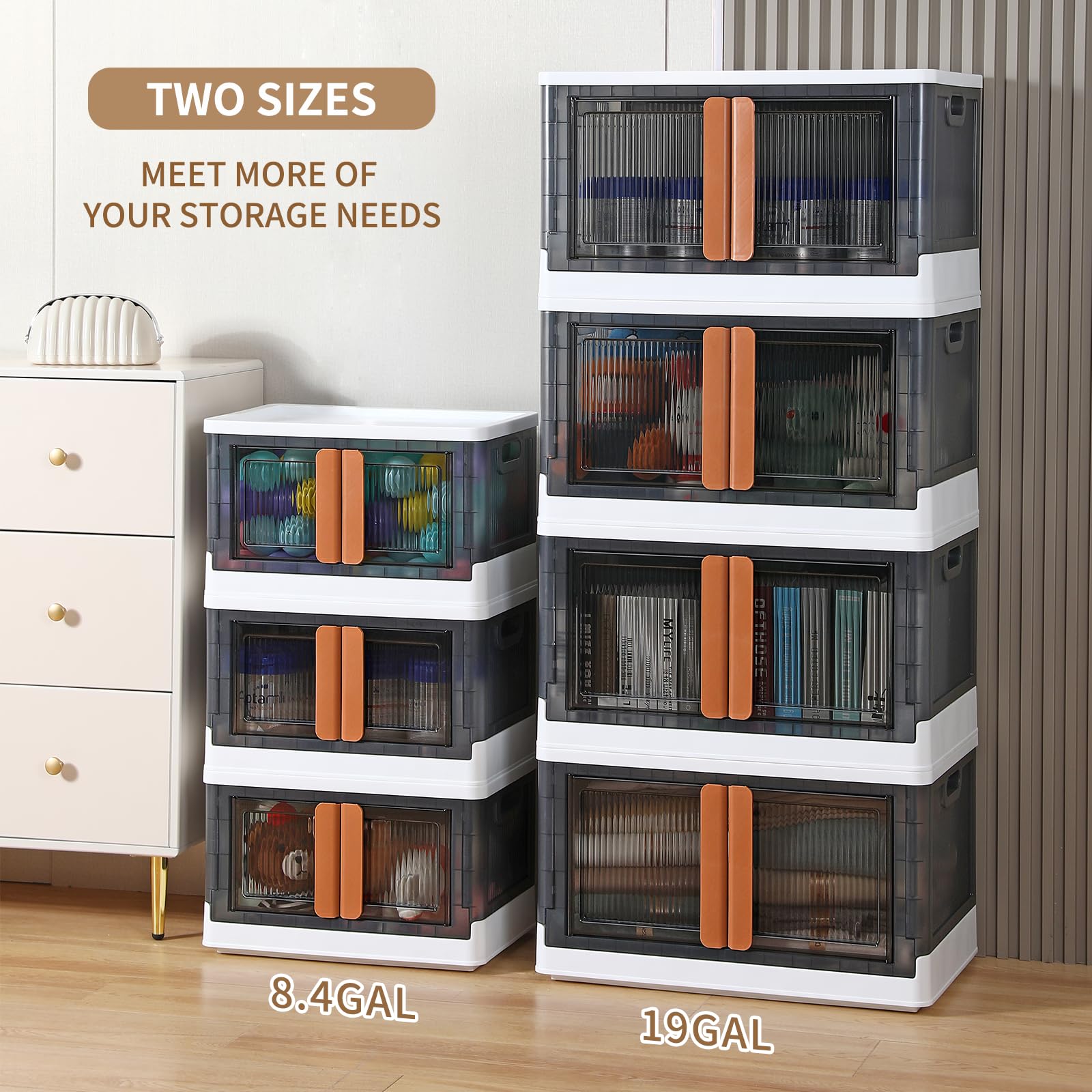 Closet Organizers and Storage - Storage Bins with Lids & Wheels 19 Gal, Collapsible Stackable Storage Bins, Trunk Organizer Folding Storage Box for Office, Home, Dorm Room Essentials,4 Pack