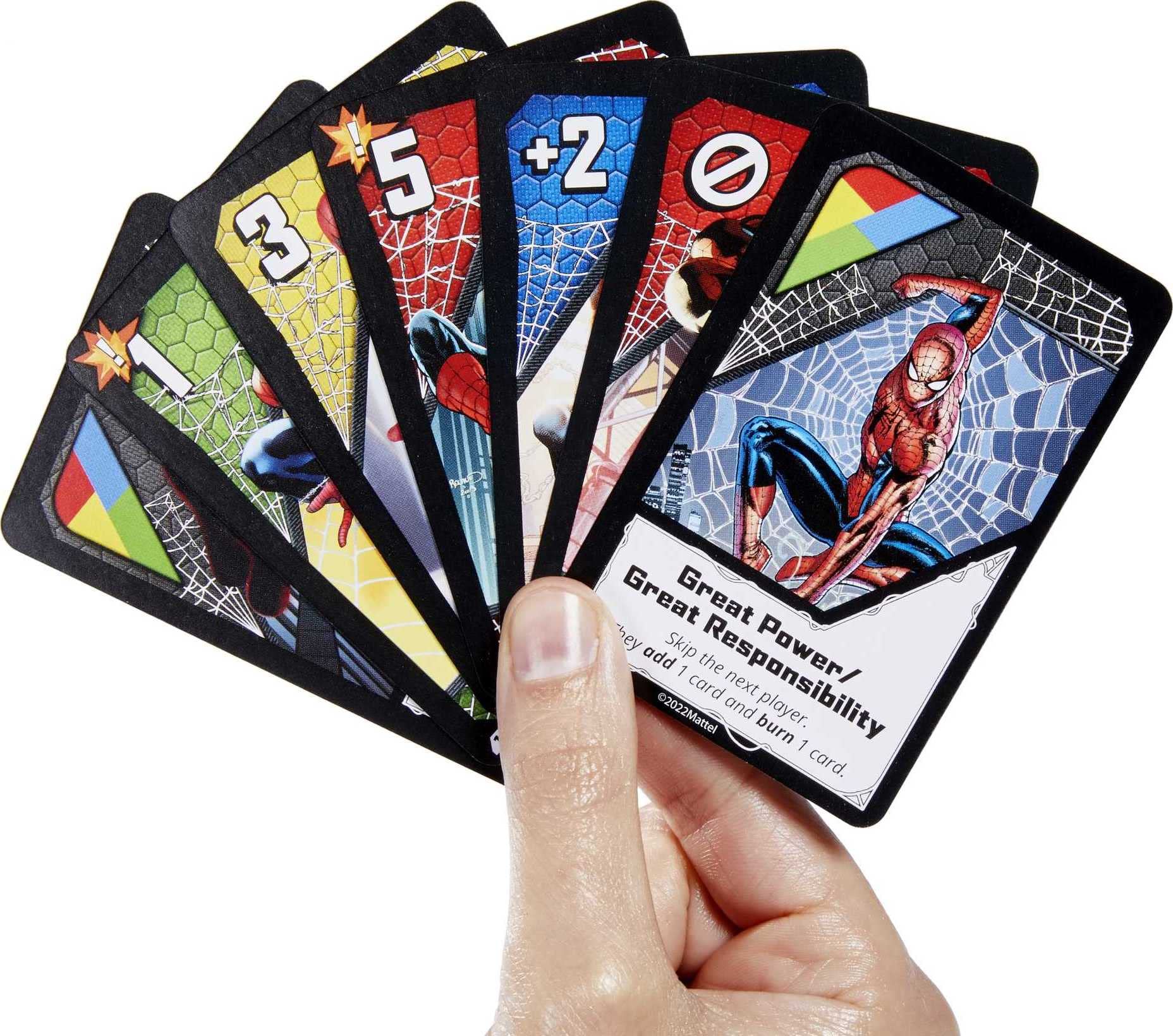 Mattel Games UNO Ultimate Marvel Card Game Add-On Pack with Spider-Man Character Deck & 2 Collectible Foil Cards, Gift for Collectors & Kids Ages 7 Years & Older
