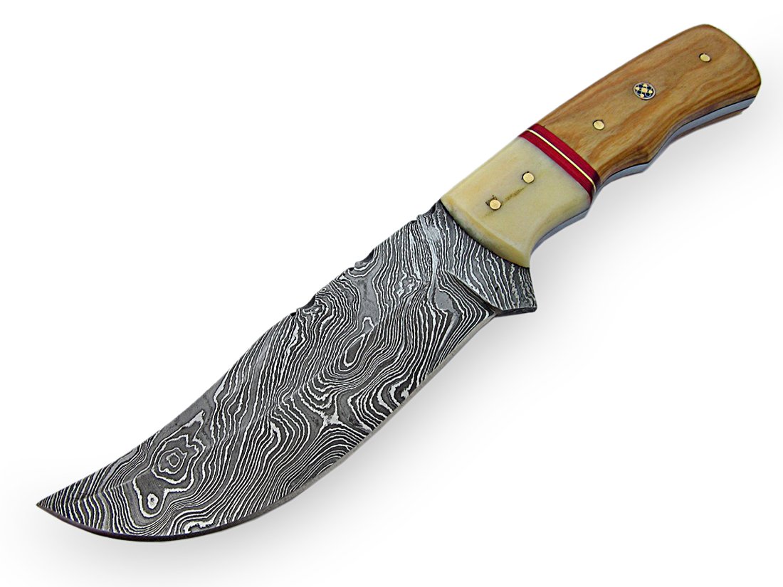 AishaTech Colt Hand Crafted Hunting Knife Damascus Steel Blade Wood Handle