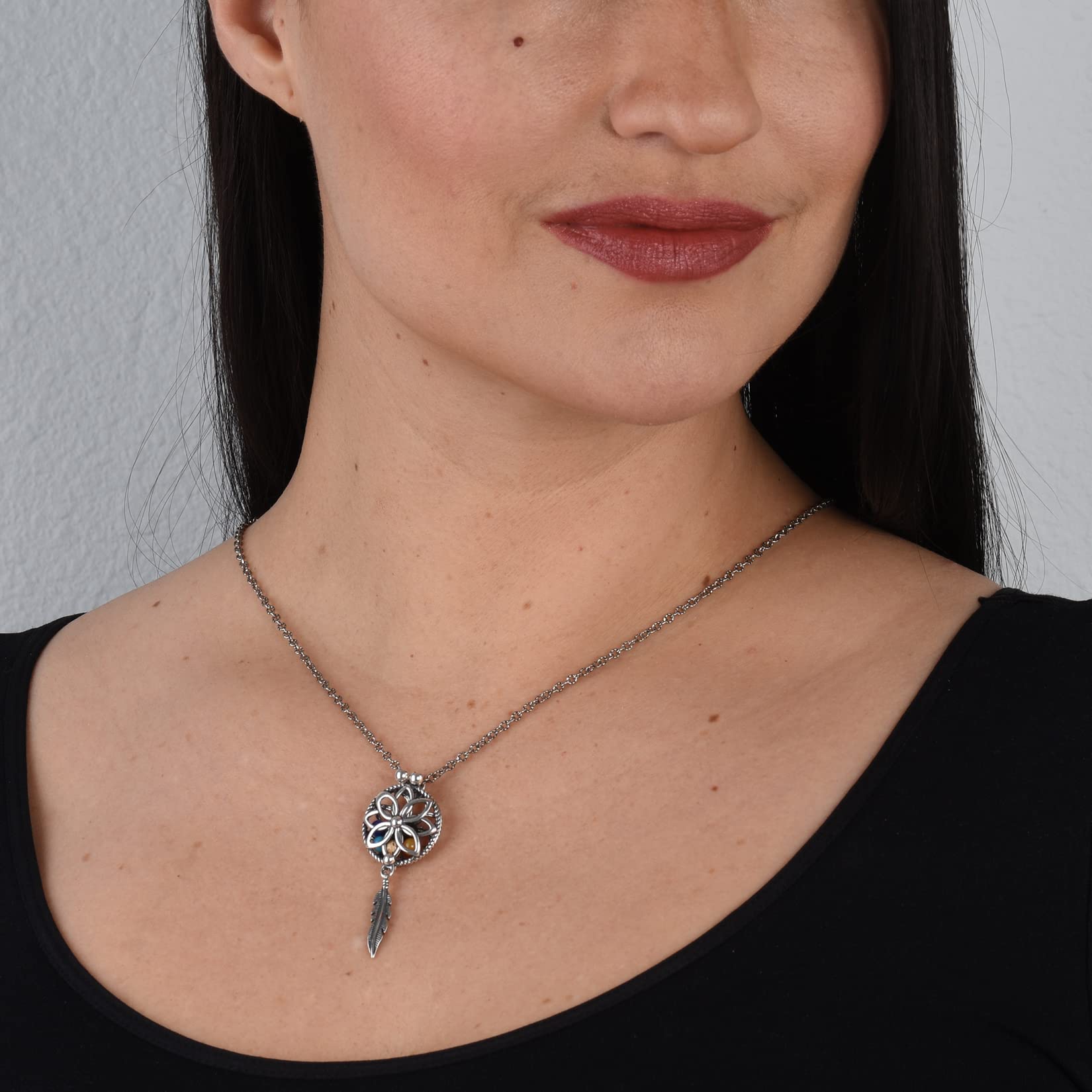 American West Sterling Silver Multi Gemstone Bead Dream Catcher Necklace 17 inch