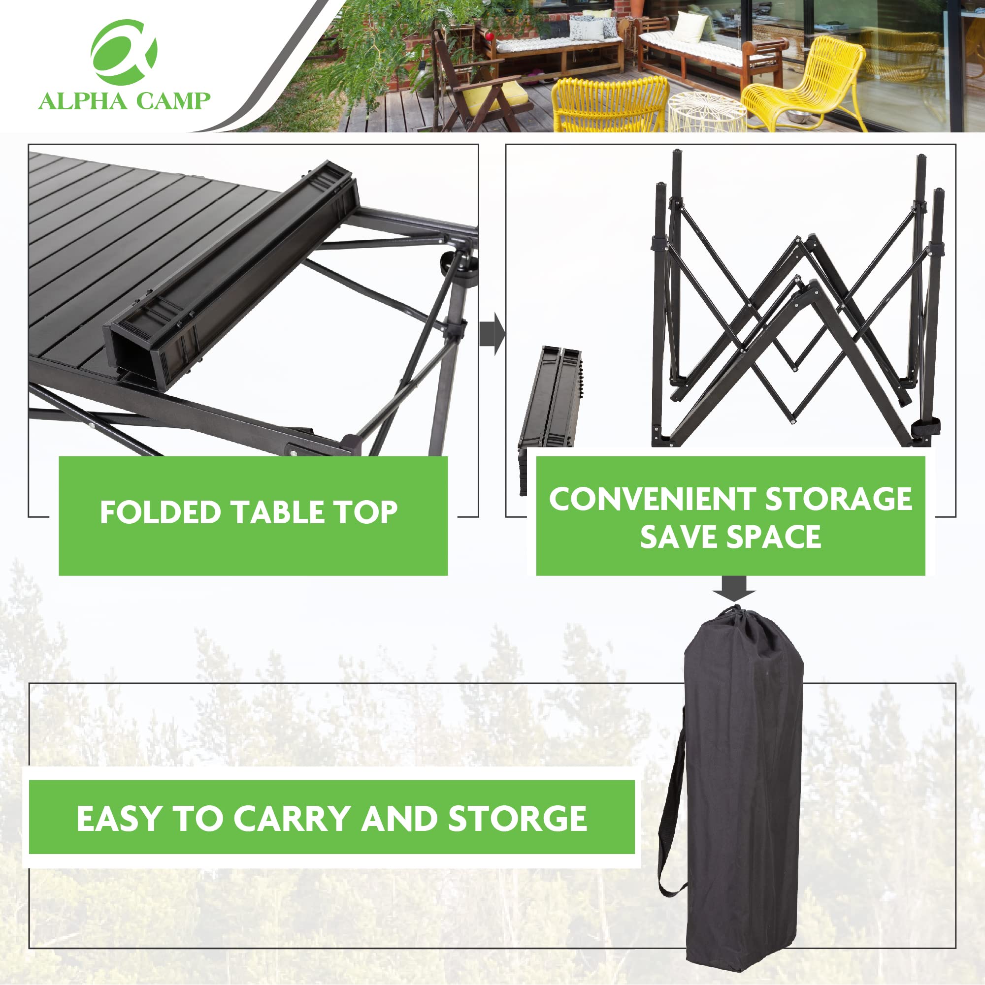 ALPHA CAMP Camping Table Portable Table Folding Aluminum Table with Carry Bag