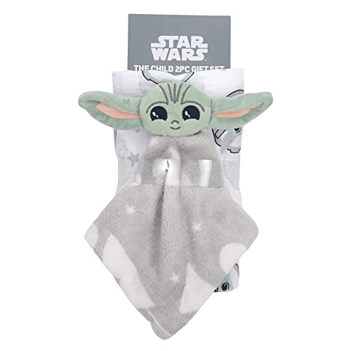 Lambs & Ivy Star Wars Baby Yoda/The Child Swaddle Blanket & Lovey Gift Set