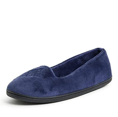 Dearfoams Women's Rebecca Lightweight Cozy Memory Foam Closed Back Slipper with Wide Widths, Peacoat, 9-10