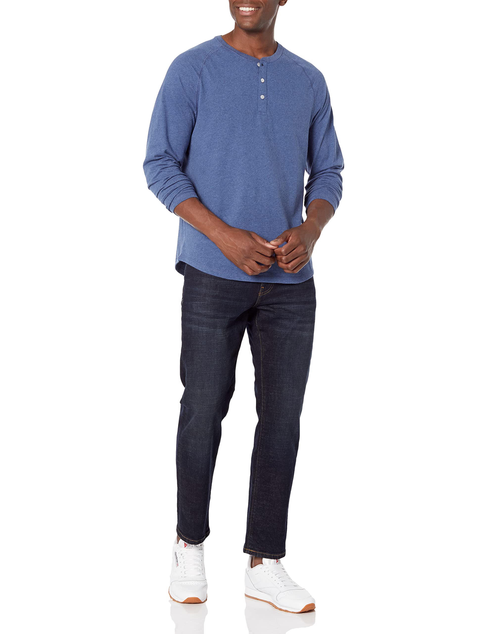 Amazon Essentials Men's Regular-Fit Long-Sleeve Henley Shirt (Available in Big & Tall), Blue Heather, Large