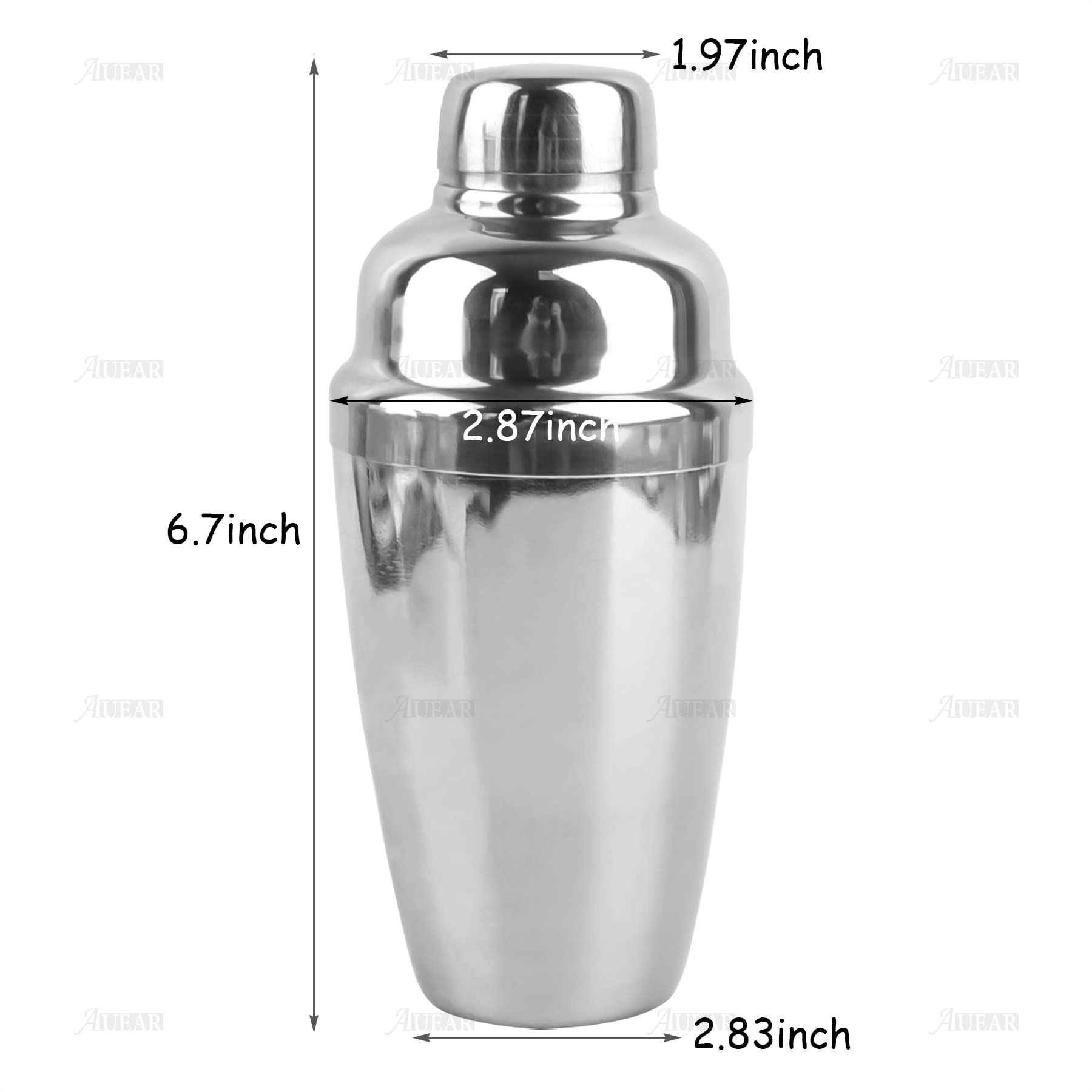 AUEAR, 12 oz/350ml Stainless Steel Cocktail Shaker Bottle Martini Shaker Drink Shaker with Built-in Strainer for Home Bar