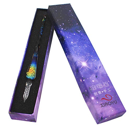 Xiaoyu Glass Dip Pen Vintage Handmade Glass Signature Pen Starry Sky Crystal Dip Sign Pen Gift Calligraphy Pen - E