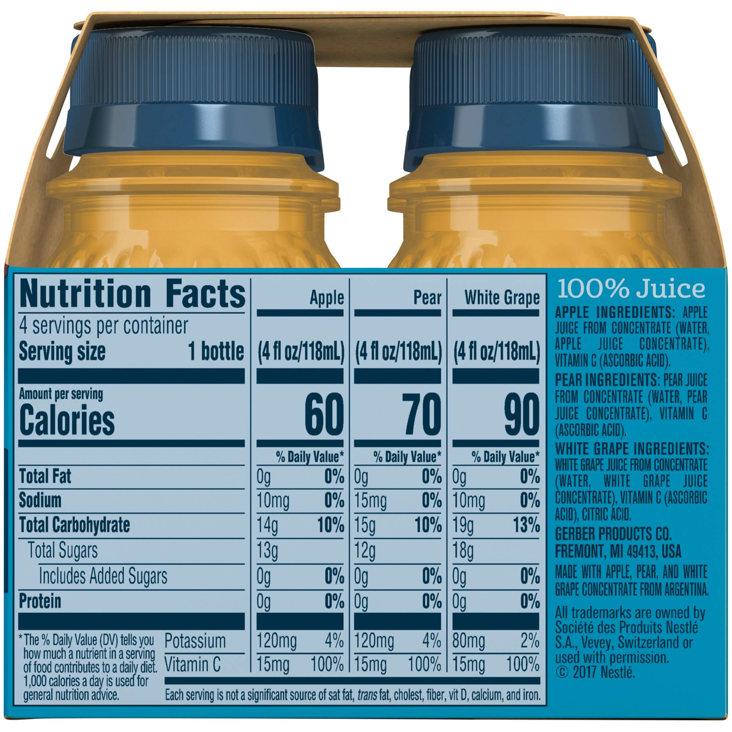 Gerber Juice Fruit 2 Apple, 1 Pear, 1 White Grape Juices from Concentrate Variety (Pack of 10)
