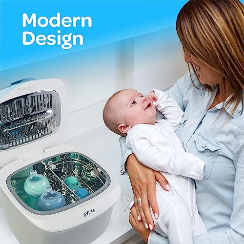 EVLA’S Baby Bottle Sanitizer & Dryer, UV Light Sanitizer Box for Baby Feeding Bottles, Pacifiers, Toys for Baby, Sanitizes in Minutes, Touch Screen Control (Gray)