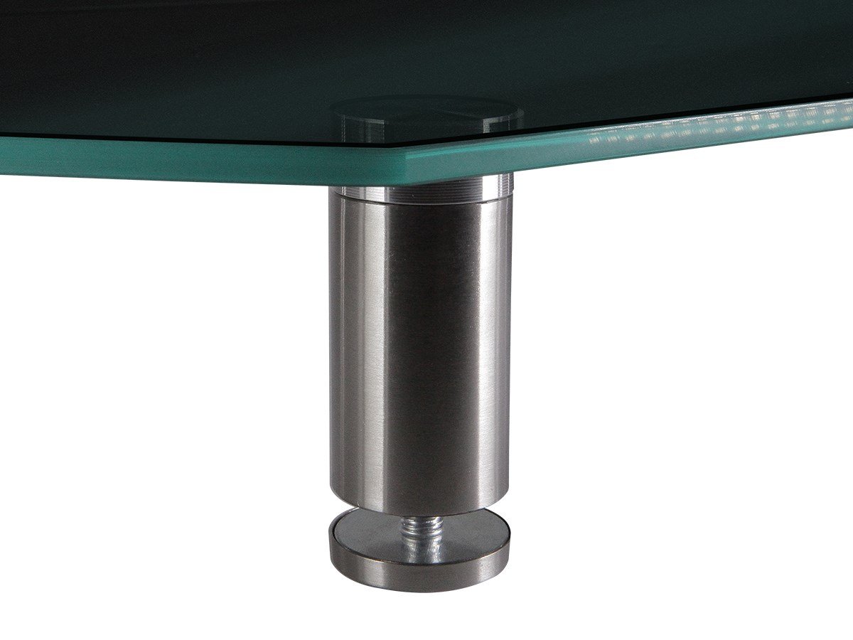 Monoprice Medium Multimedia Desktop Stand, Black Glass (27.6" x 12.2" x 3") - Stand & Riser, Laptop Stand, Desktop TV Stand, Dual Monitors w/ Height Adjustable Legs - Workstream Collection (116360), 25.6" x 11.0"