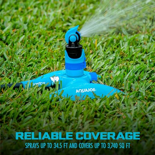 Aqua Joe AJ-MSSBM 4-Pattern Gear Drive Sprinkler w/Lie-Flat Metal Base for Any Landscape